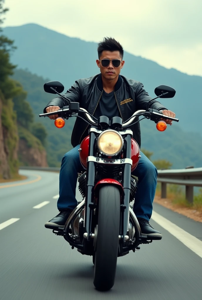 A handsome Indonesian man , very short spiky hair , wearing sunglasses ...