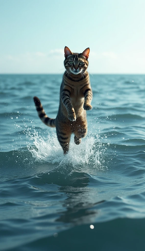 Cat jumped in ocean - SeaArt AI