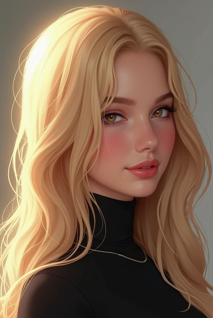 A close up of a woman with long blonde hair wearing a black top - SeaArt AI