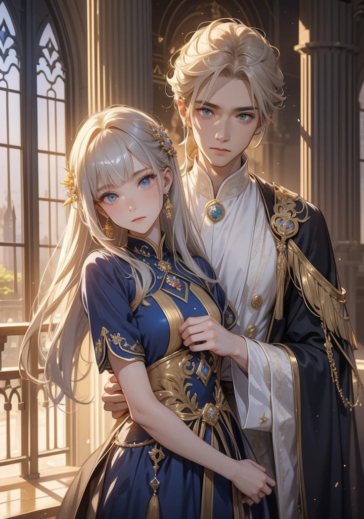 best quality 。 detailed depiction 。A man with short blonde hair and ...