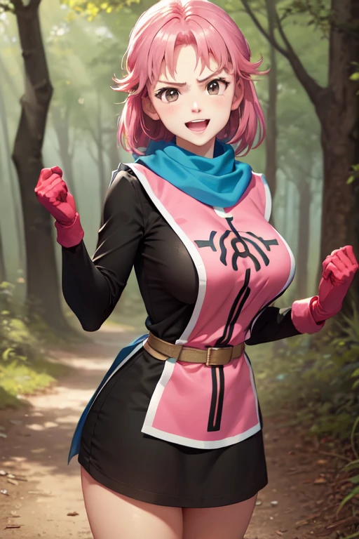 傑作, 最高の品質 , , ミディアムヘア , 青いスカーフ, ショートドレス , pink tabard - SeaArt AI