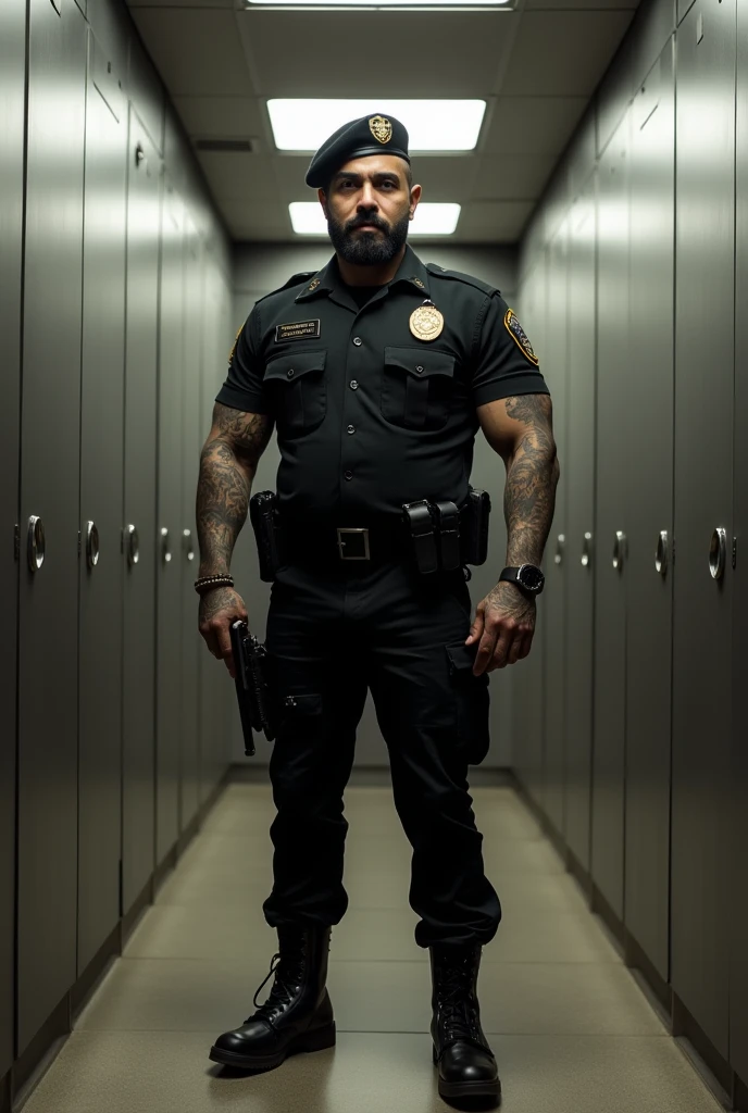 Persian man black cop, strong, stocky, Broad shoulders, big bearded ...