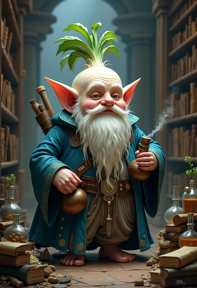 " Create a gnome with a round body covered in layers , similar to an ...
