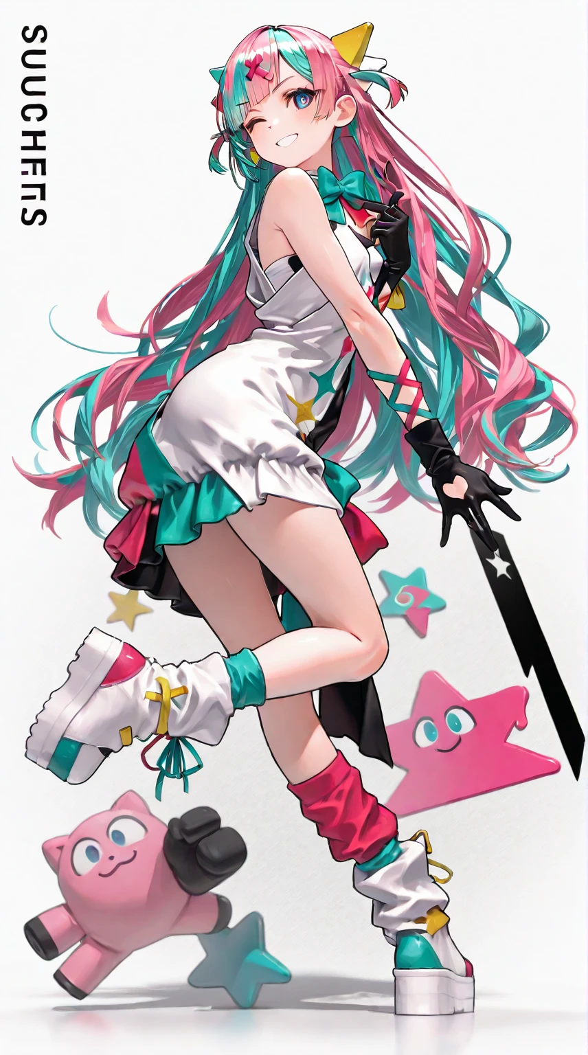 1girl\((Pinky Pop Hepburn\(vtuber\)), dynamic pose,smile,cute - SeaArt AI