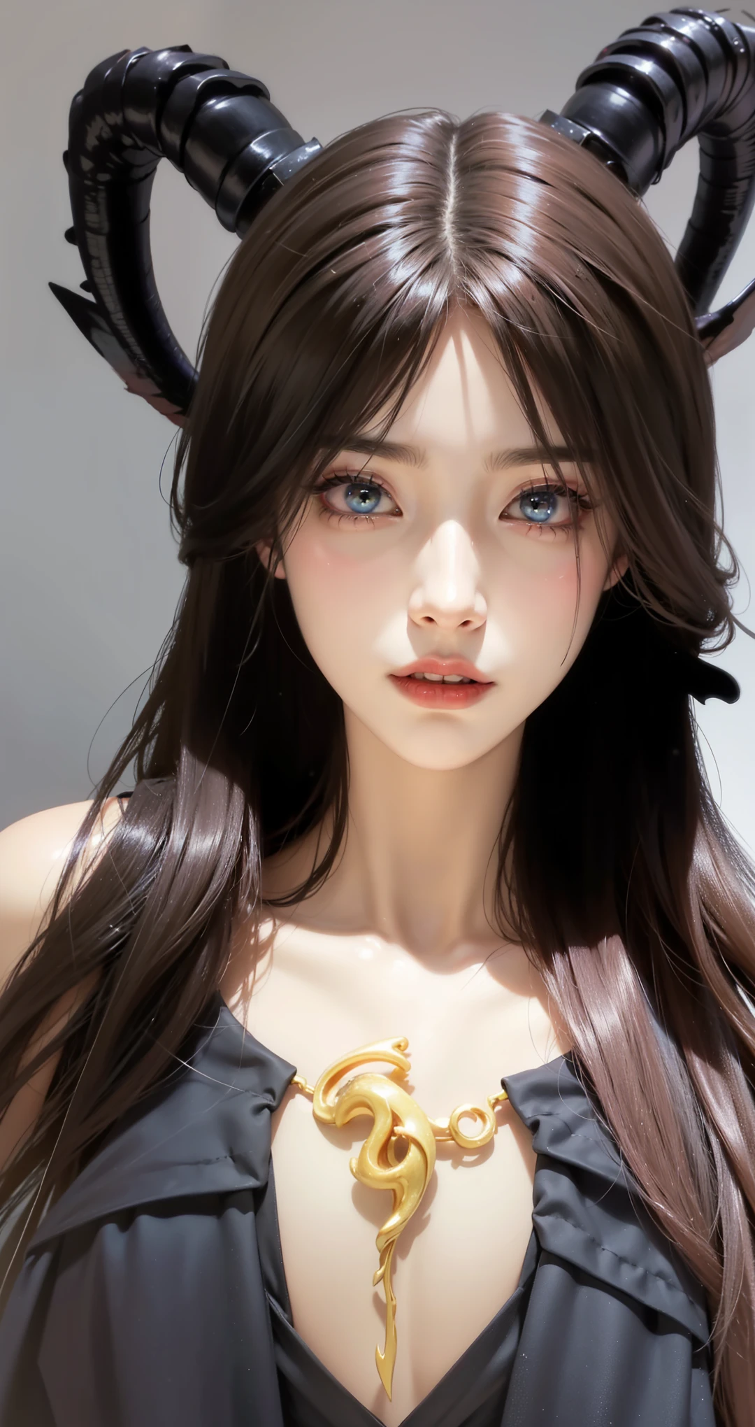 A close up of a woman with horns and a necklace - SeaArt AI