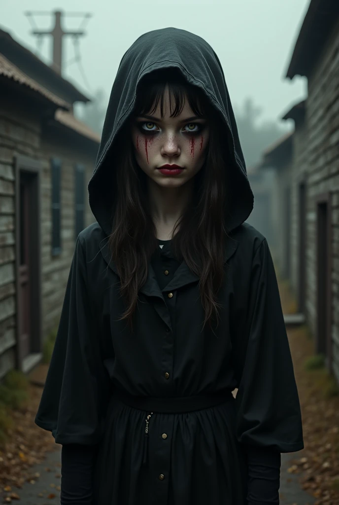 Puritan girl in town with evil eyes and a sadistic smile wearing a ...