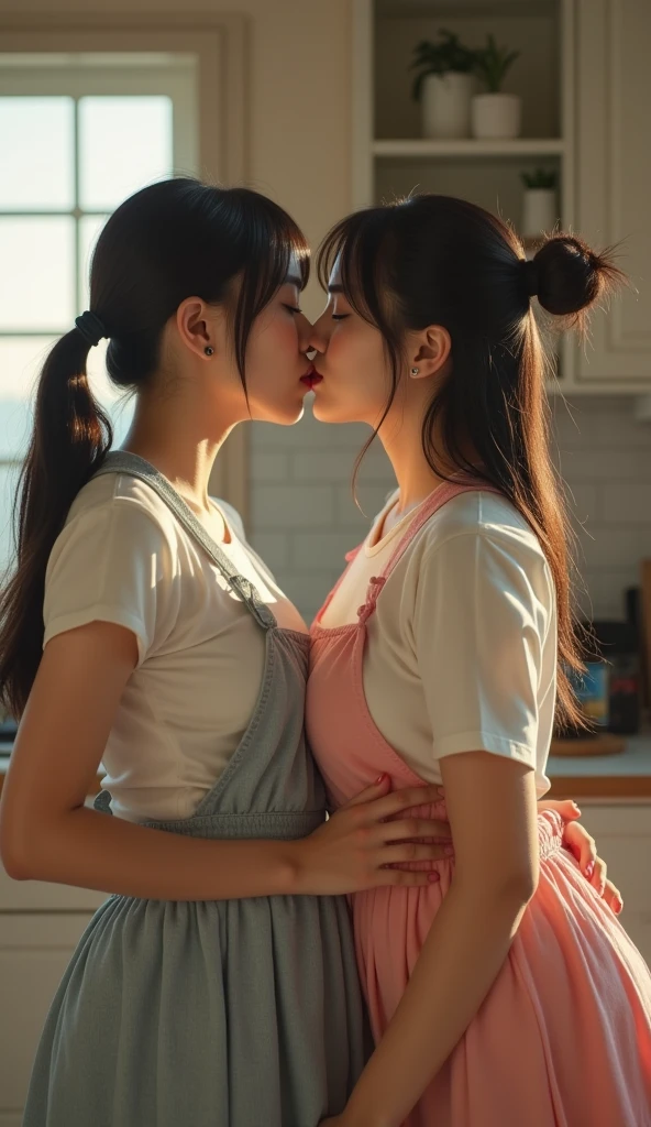 2 busty North Korean women kissing in the kitchen， Highly detailed - SeaArt AI