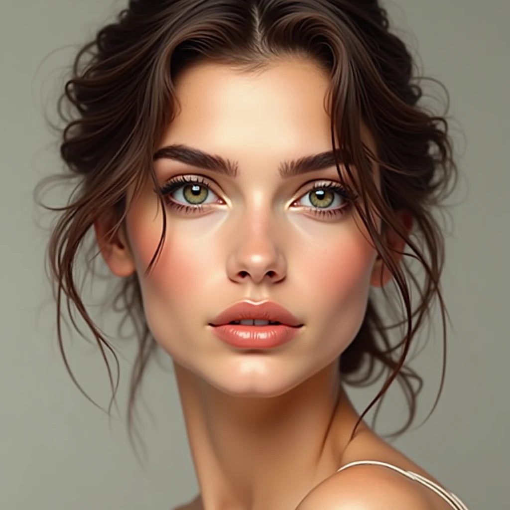 A detailed close-up of the face of a Eurasian woman with natural beauty ...