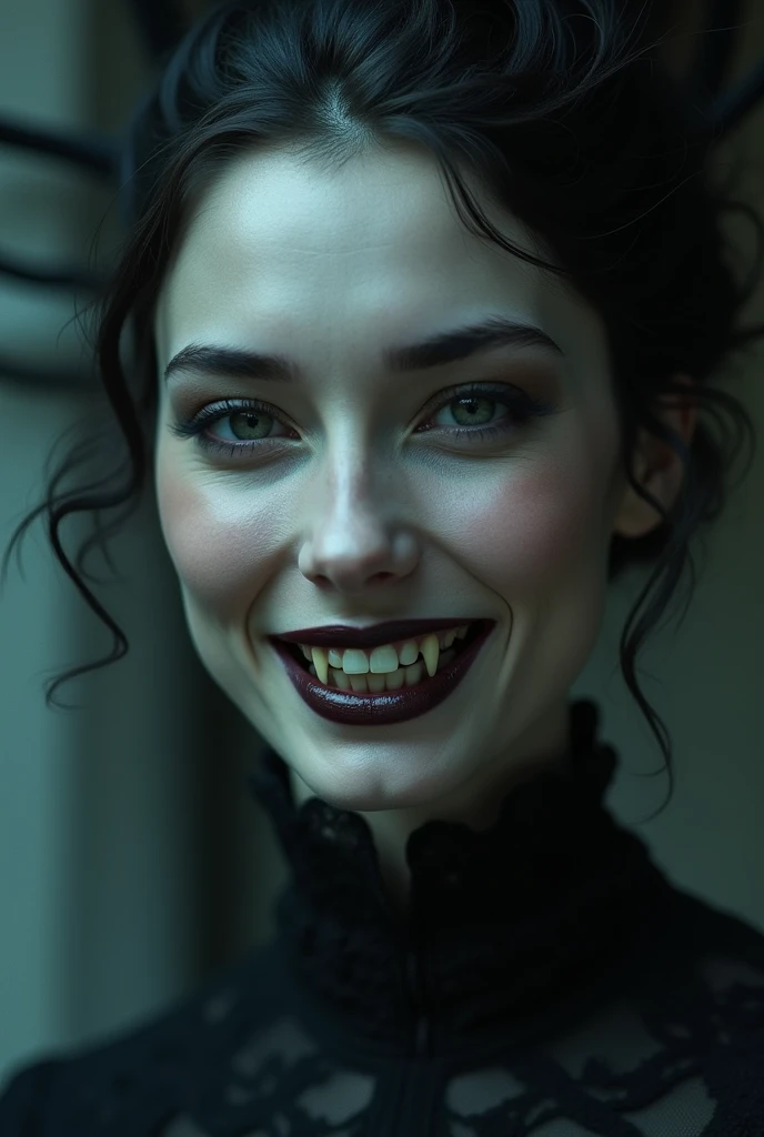 The smile should reveal fangs that look natural See attached image for ...