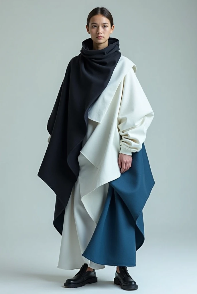 A piece of clothing with the colors white, black and blue of Infinite Layers tha - SeaArt AI