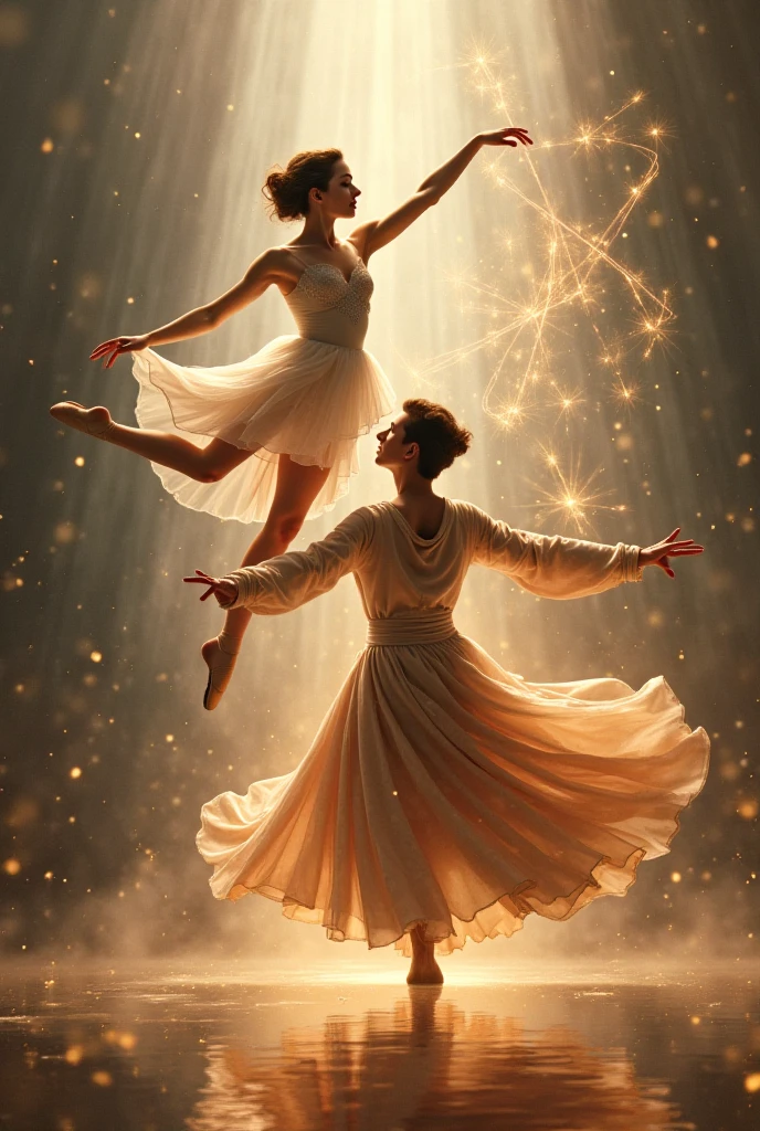 Ballet dancer flying high and magician dancing, The dance of magic ...