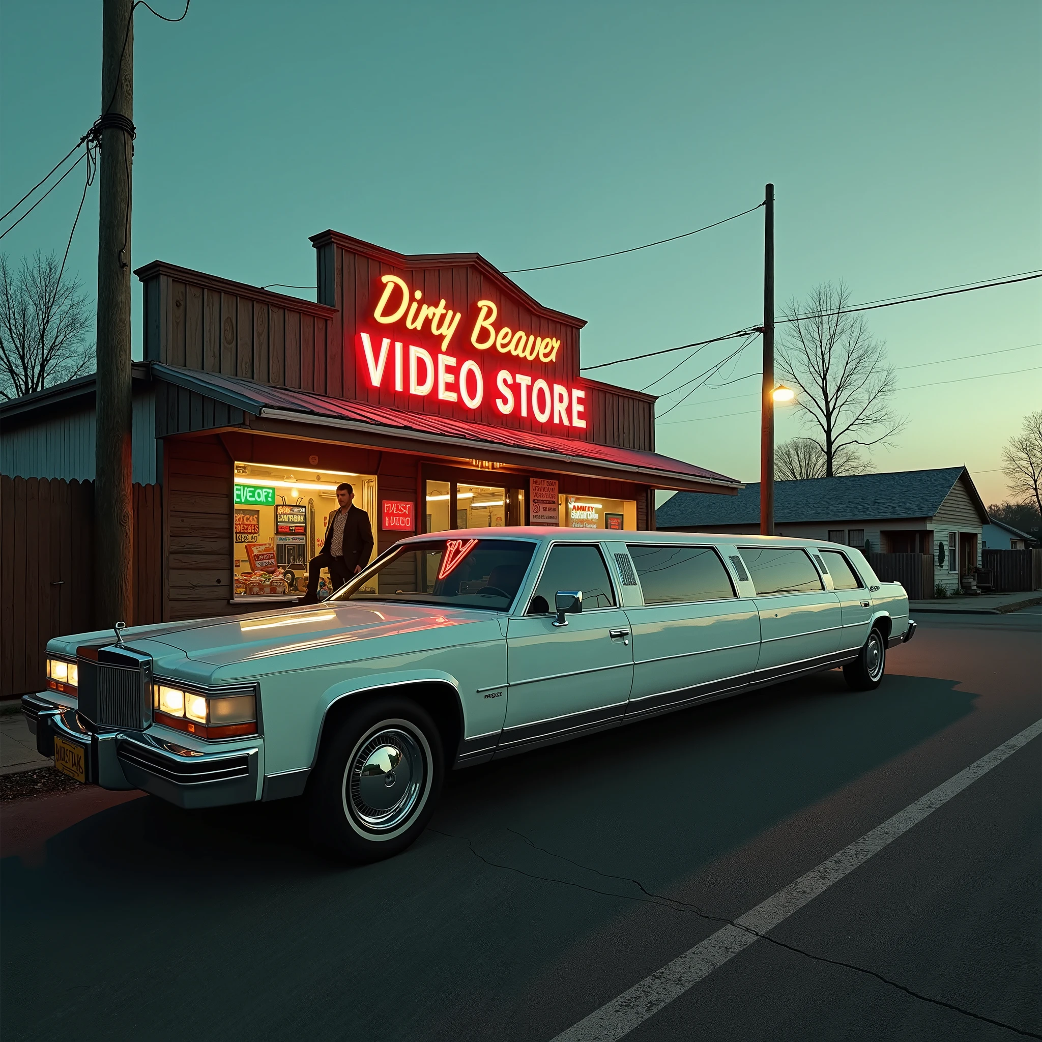 There is a white limousine parked in front of a store - SeaArt AI