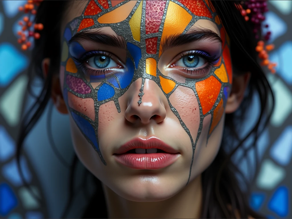 Michelle monaghan , stained glass face , very detailed eyes - SeaArt AI