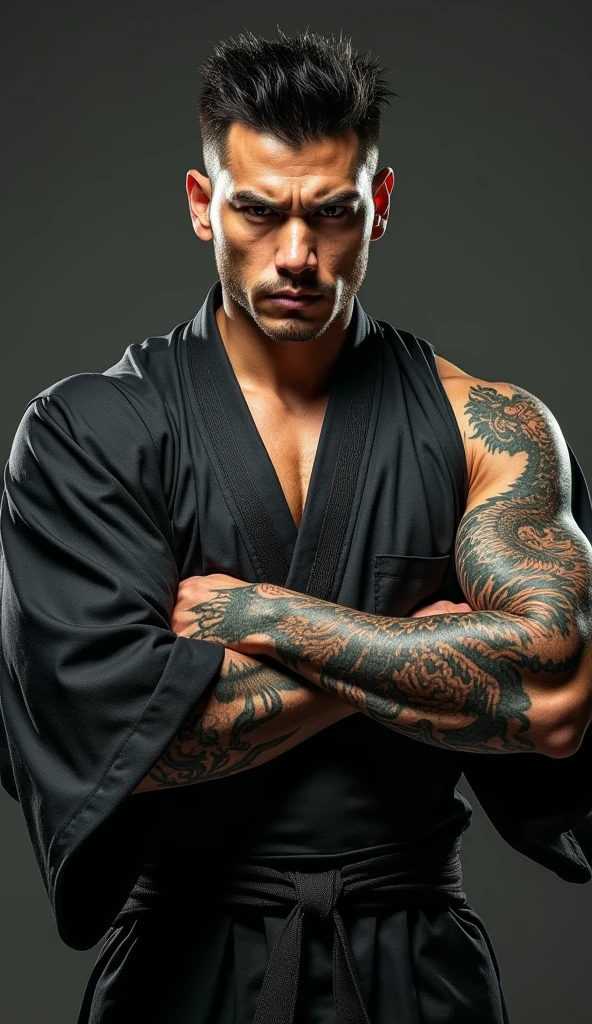 Japanese tattoo realistic photograph realism asian looking at camera Sh ...