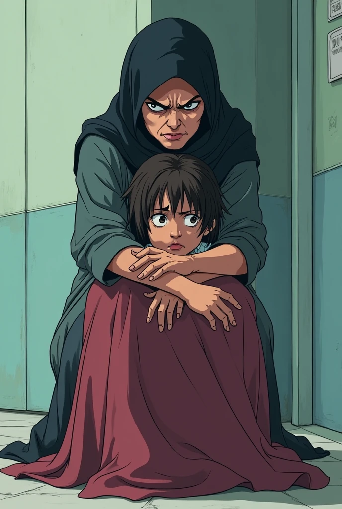 An angry 30-year-old Arab mother inserts a girl inside her skirt and then closes - SeaArt AI