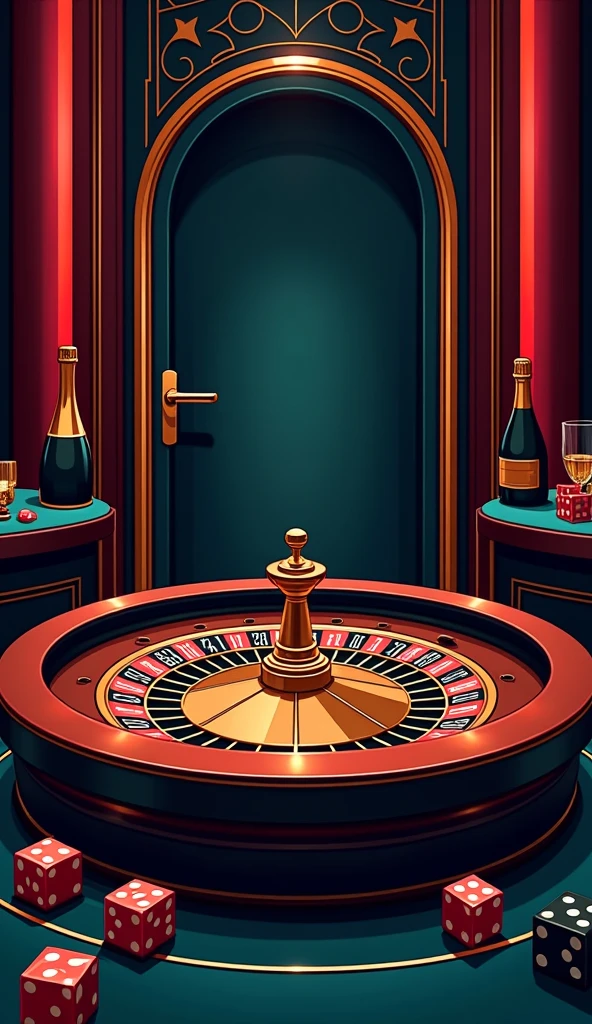 Casino Royale theme background with roulette table, dice, and champagne ...