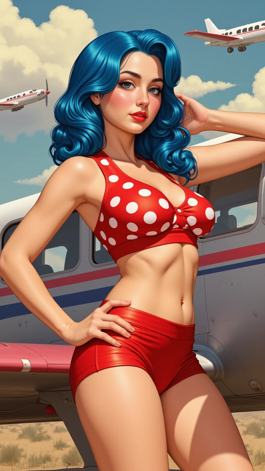 In this vibrant illustration inspired by vintage pinup art, Bulma from DBZ exude - SeaArt AI