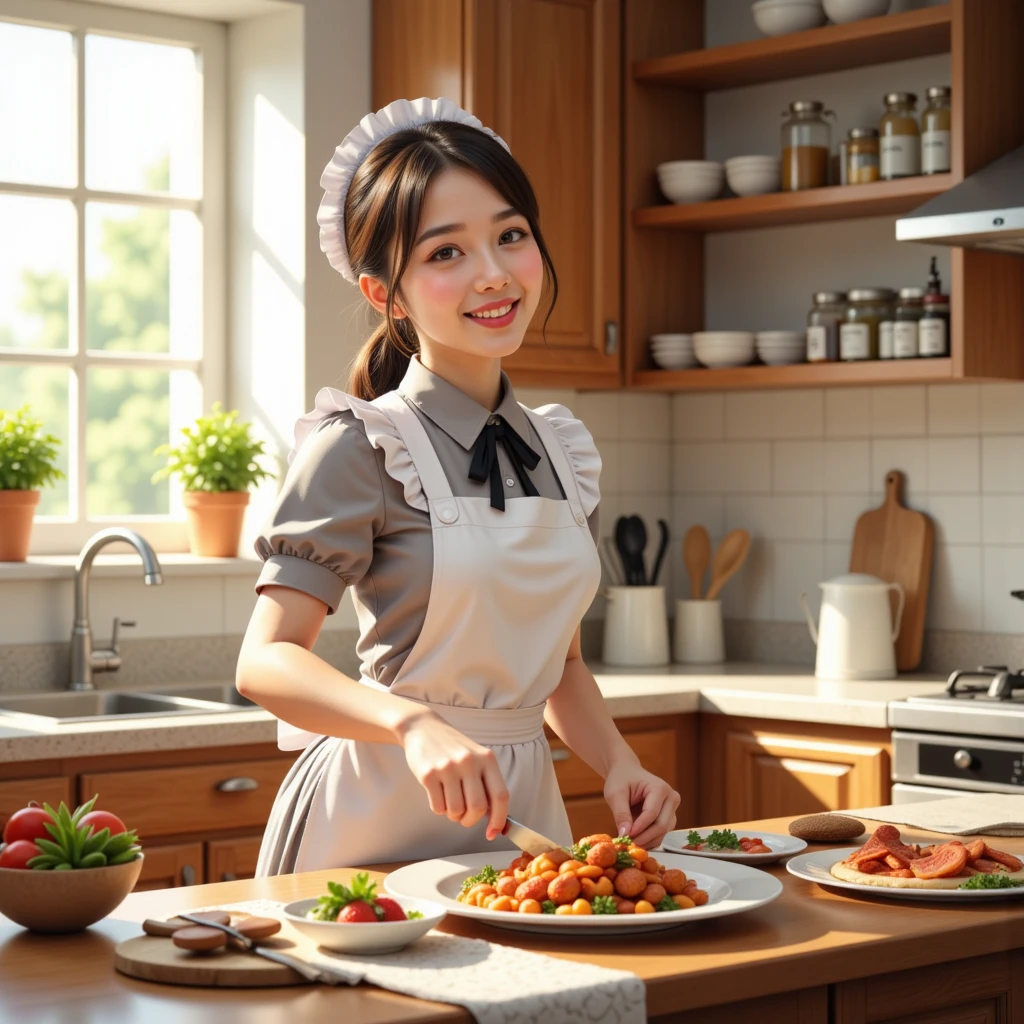 Housemaid making foods smiling - SeaArt AI