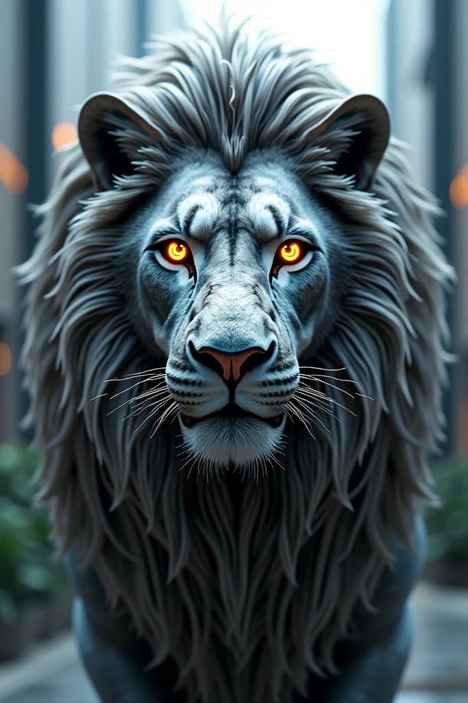 Technology lion head facing forward - SeaArt AI