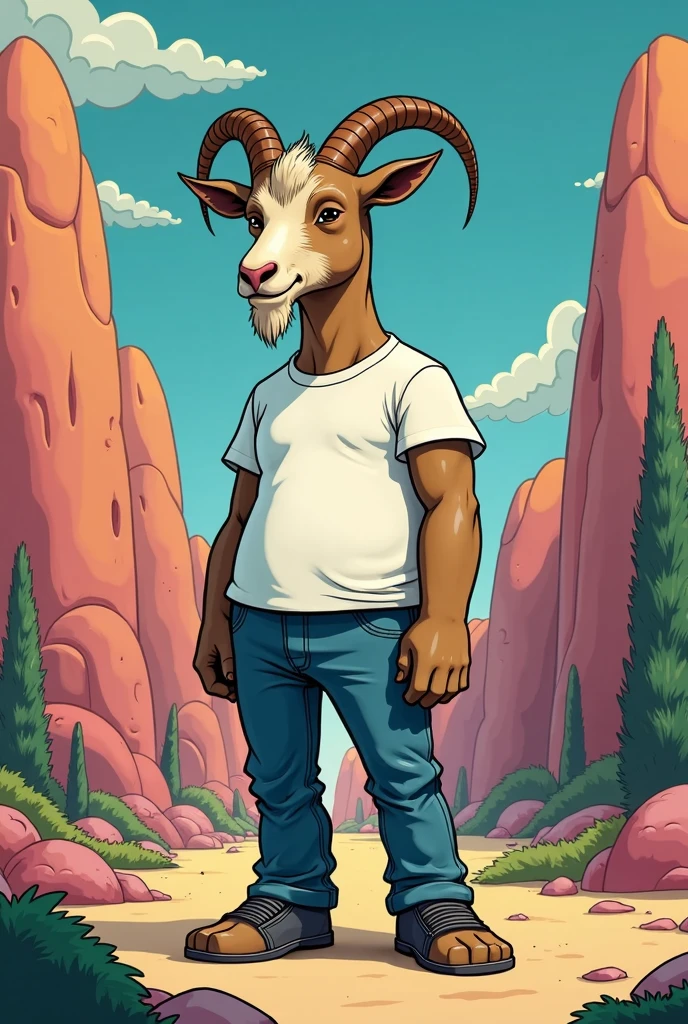Sigma, goat , jeans,anthropomorphism,White T-shirt,Simpson painting ...