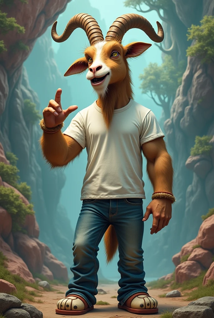 Sigma, goat , jeans,anthropomorphism,White T-shirt,Simpson painting ...