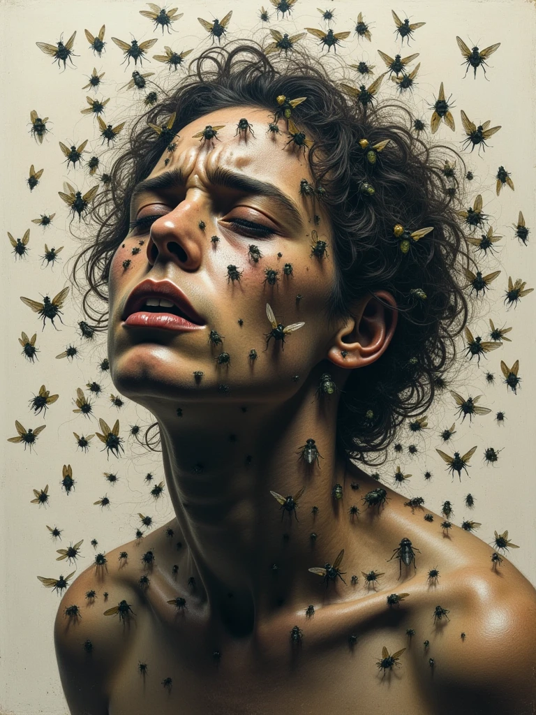 A lot of flies surrounding a person thinking - SeaArt AI
