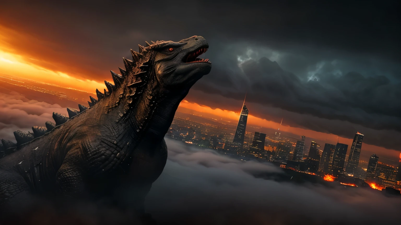 Godzilla rising over the city of godzilla in godzilla rising over the ...
