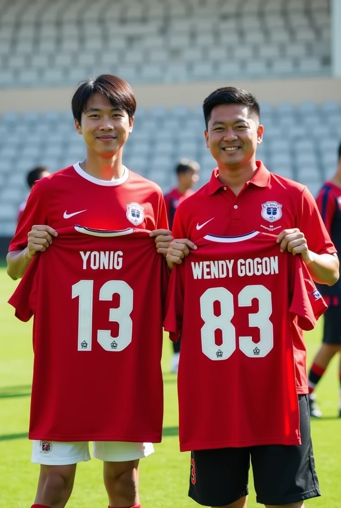 Photo Shin Tae-yong with soccer player , side by side with a fat ...
