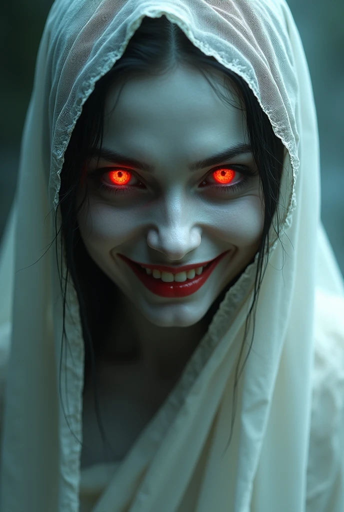 **Close-Up of Ghost's Face** "The face of the white-sari woman with ...