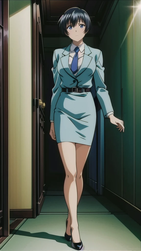 black hair、 shortcut、bangs、悲しface、Blue Eyes、 full body style that ...