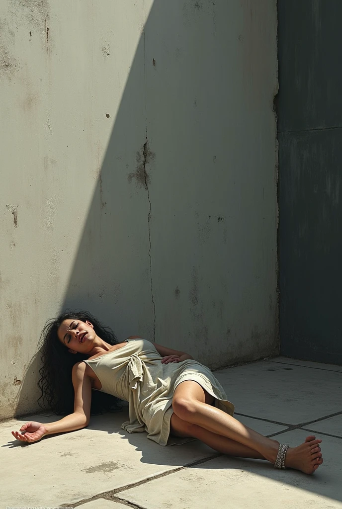 Woman in limp condition, weak body, falls next to a wall - SeaArt AI