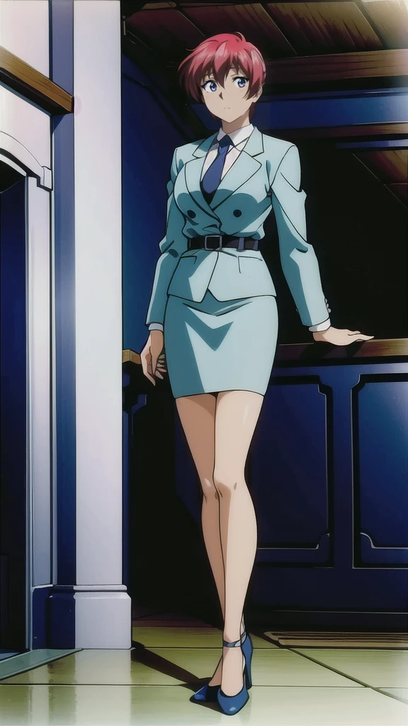 red hair、 shortcut、bangs、悲しface、Blue Eyes、 full body style that ...