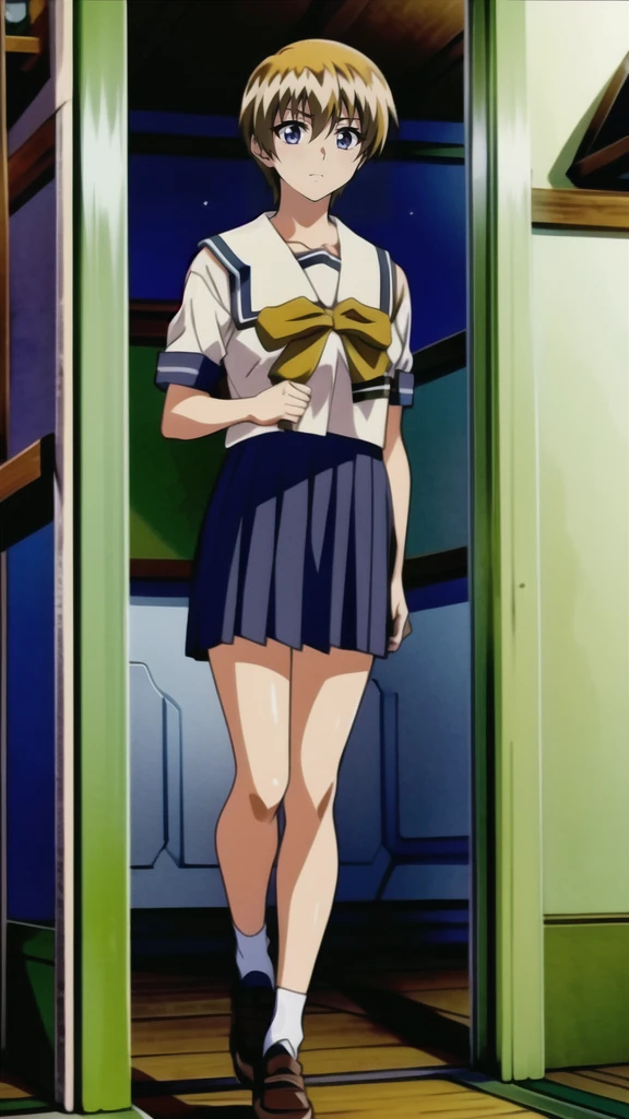 Blonde、 shortcut、bangs、悲しface、Blue Eyes、 full body style that reflects ...