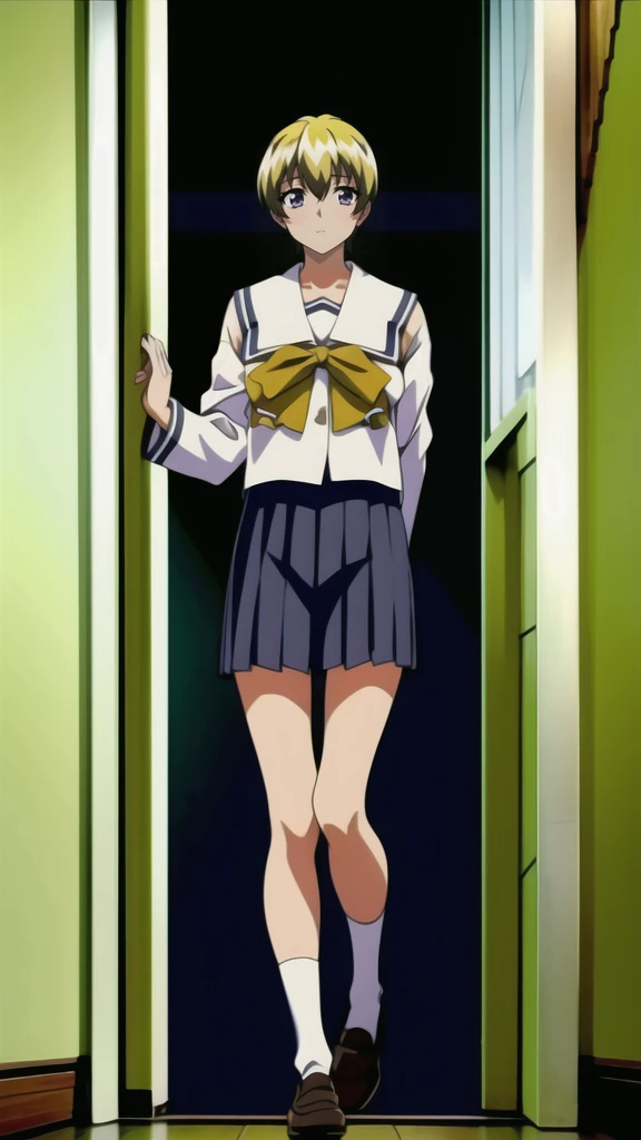 Blonde、 shortcut、bangs、悲しface、Blue Eyes、 full body style that reflects ...