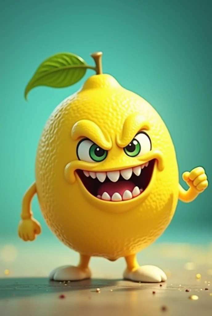Imagine a cartoon character that's a yellow lemon with an exaggerated ...