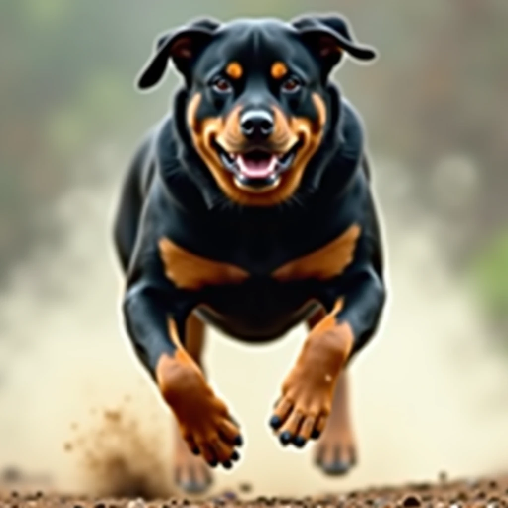 Rottweiler dog running in slow motion towards the front - SeaArt AI