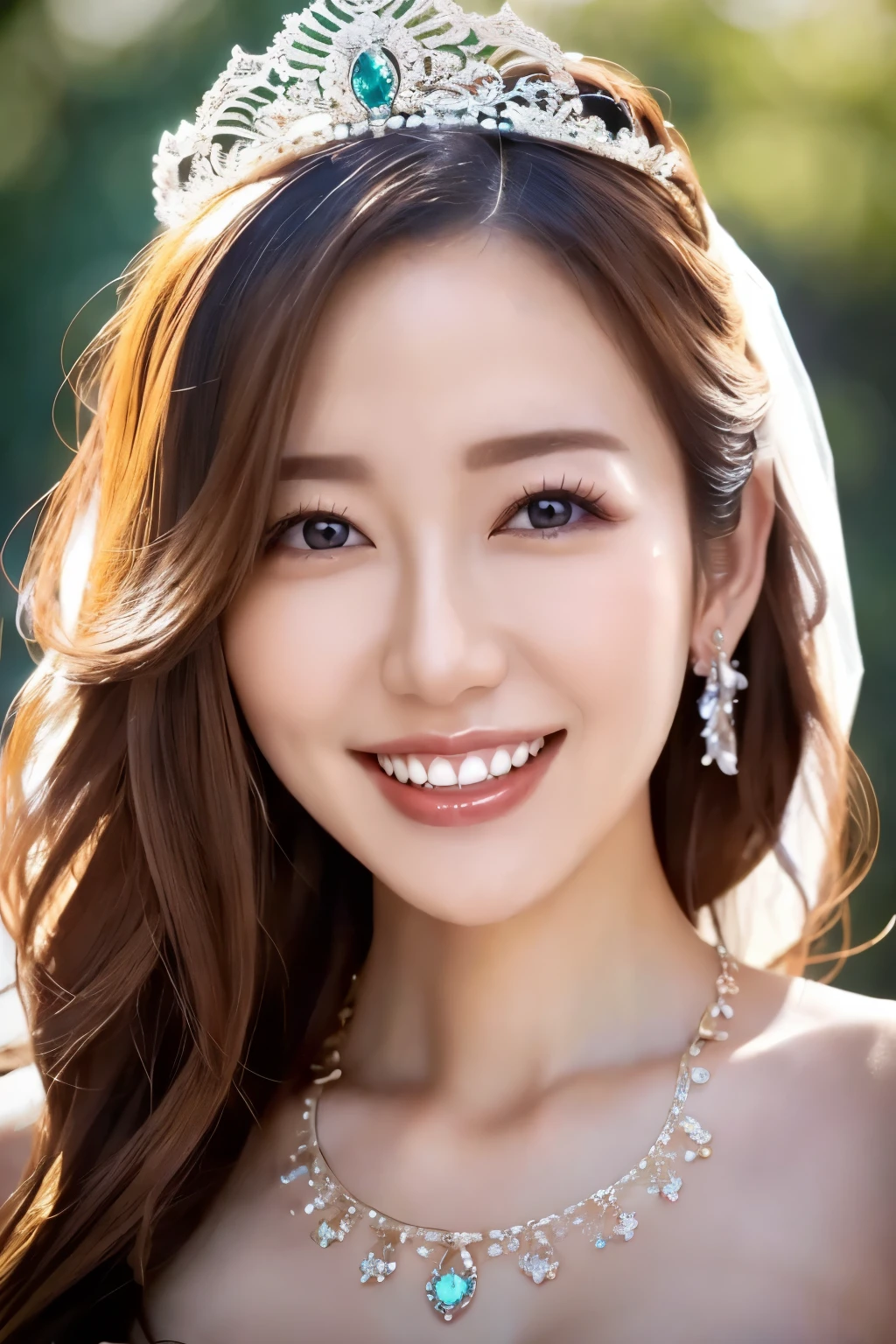 A close up of a woman wearing a tiable and a necklace - SeaArt AI