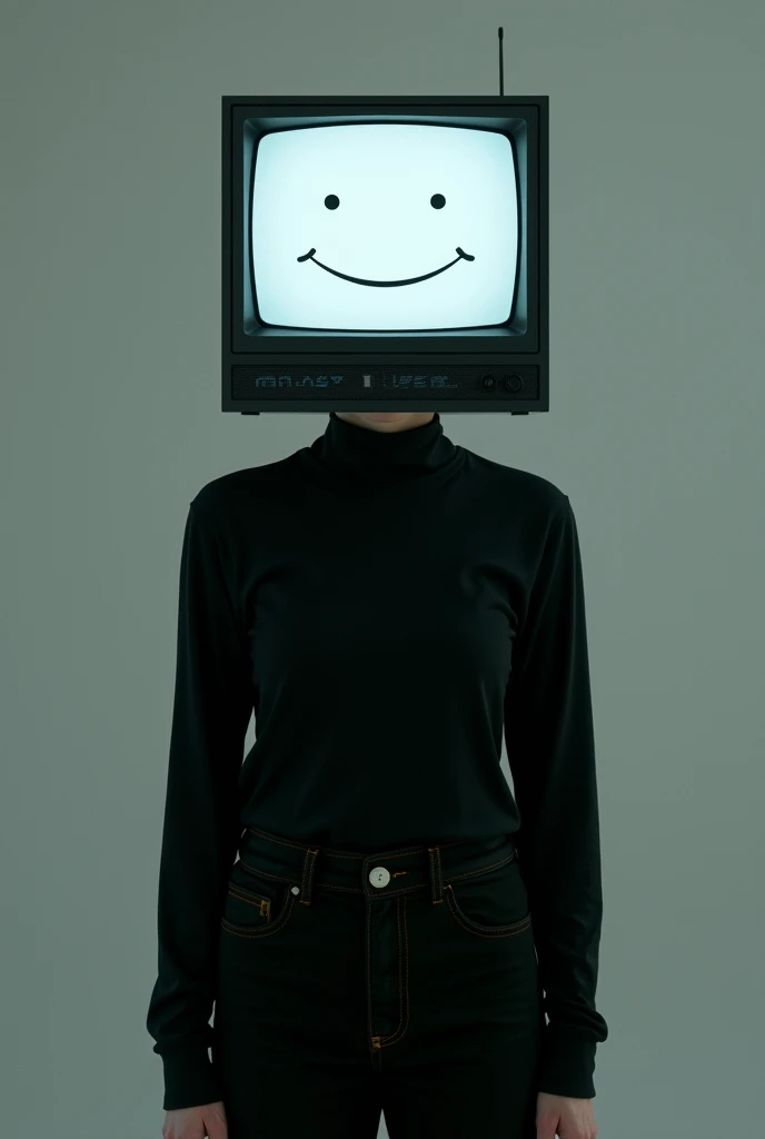 Human woman, black long-sleeved shirt, black long pants, removed the tv ...