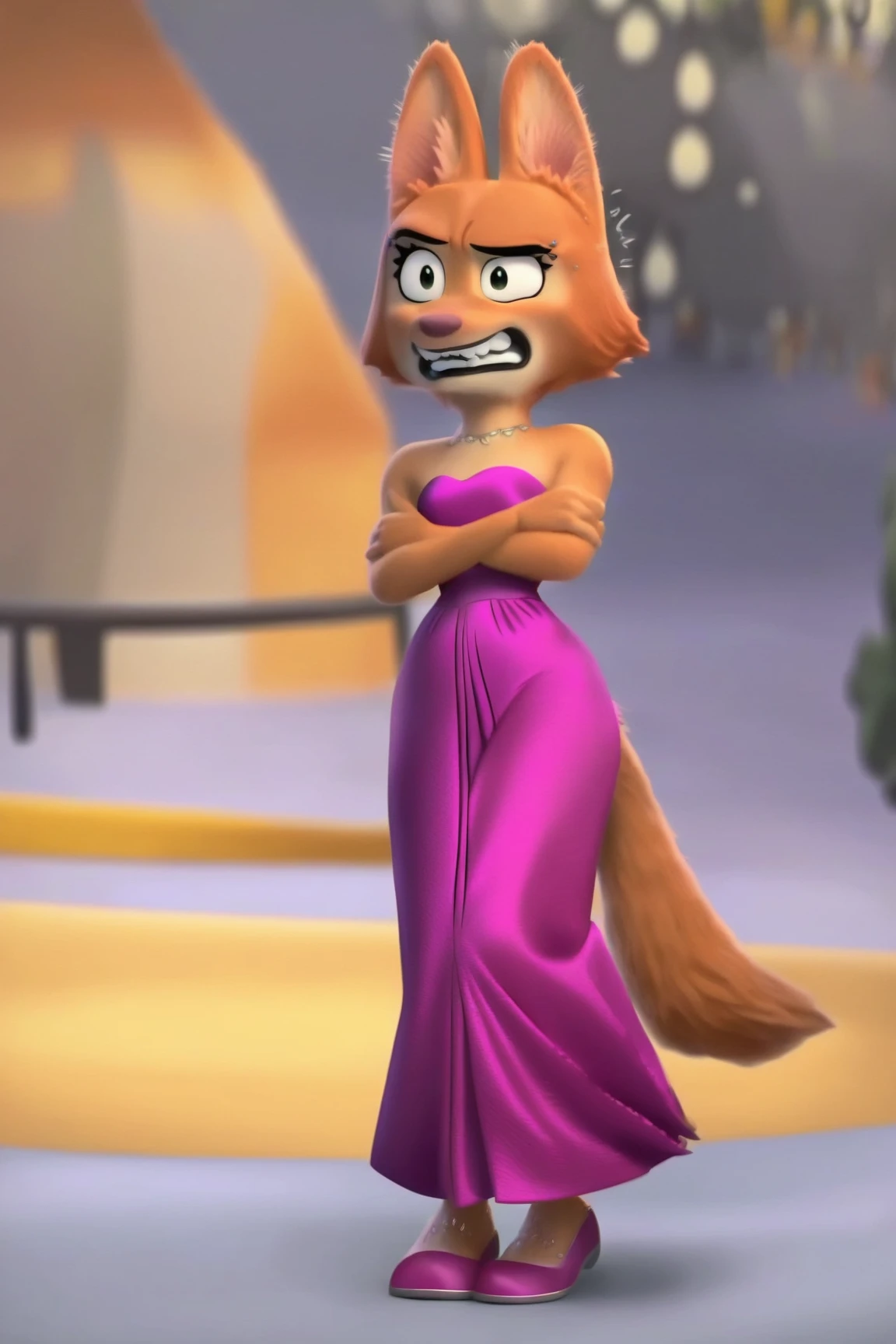 Di_na, 1girl, fox, ginger fur, emerald eyes, pale-apricot patches ...