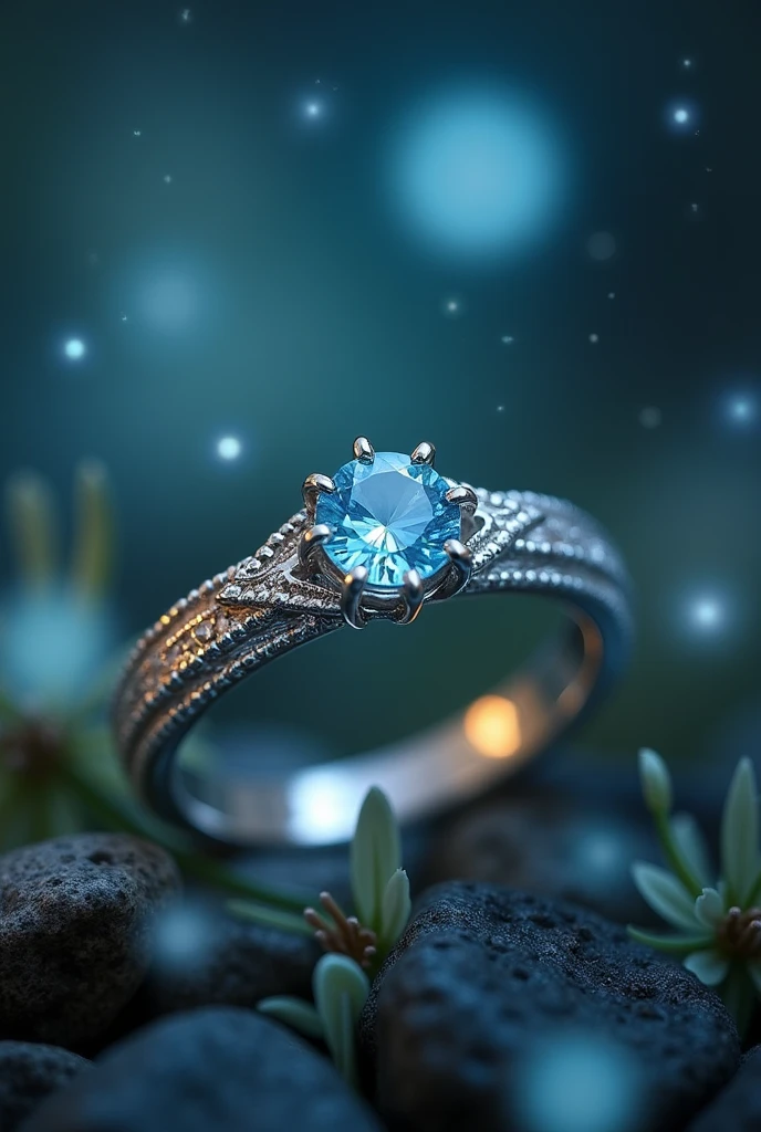 Fantasy-style engagement ring with small Starbrite cut stone in light ...