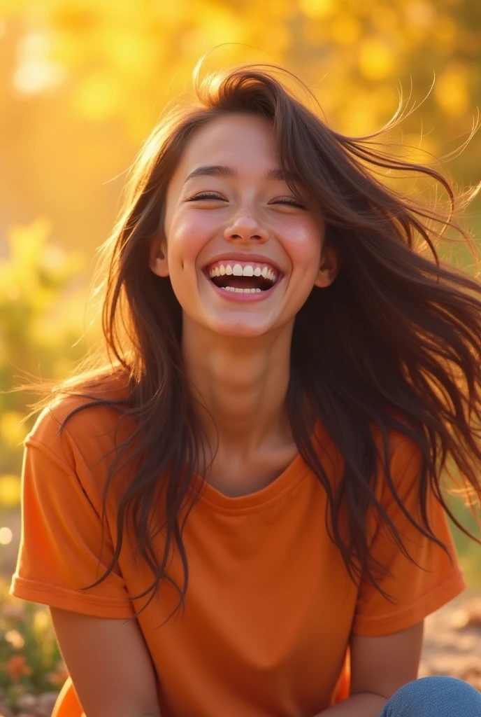 Young woman laughing a lot - SeaArt AI