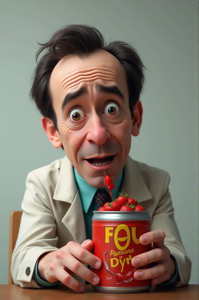 Generate image of Sheldon Cooper eating a canned devil - SeaArt AI