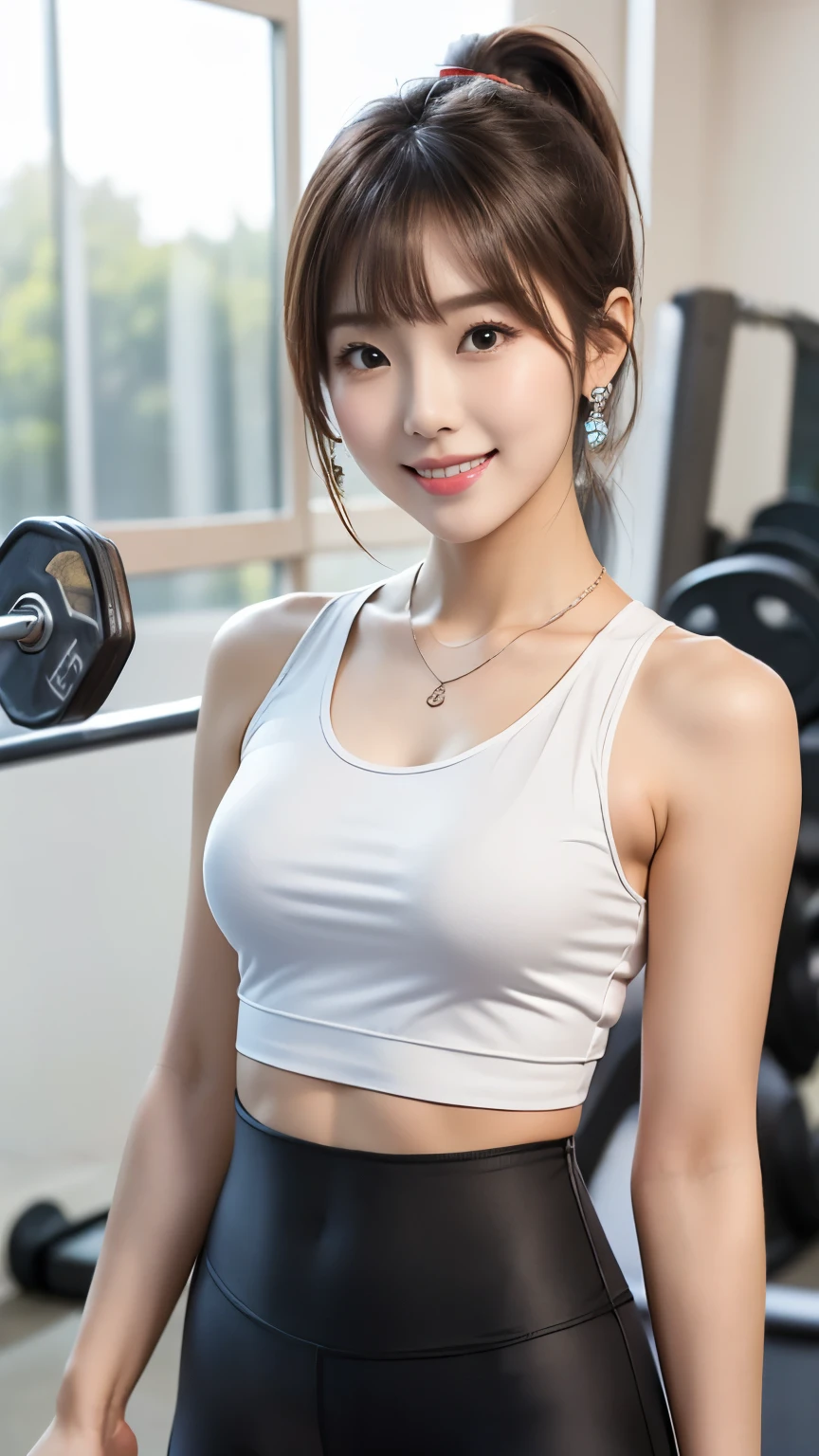 Arafed asian woman in a white top and black shorts in a gym - SeaArt AI