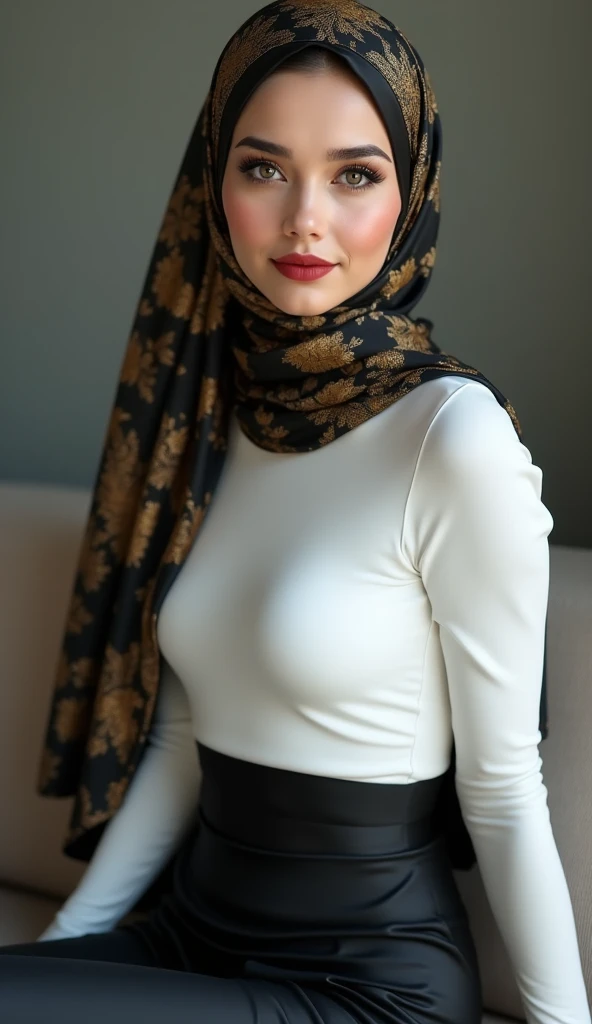 Photorealistic european hijabi young woman, 160cm tall, ((smooth skin ...