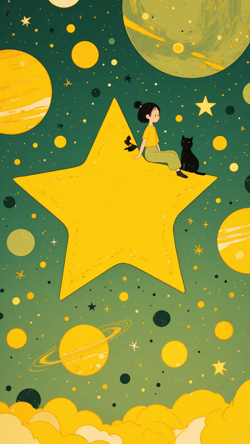 Girl Riding a Star Yellow-green ver