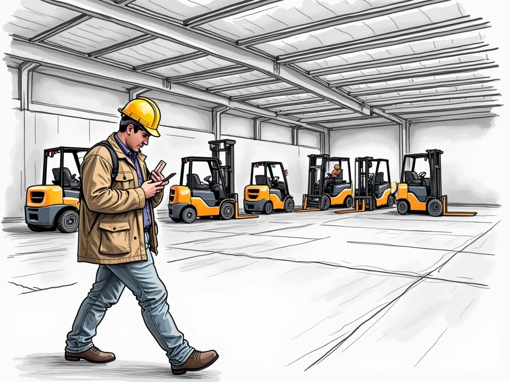 Draw a picture of a worker wearing a safety helmet walking while ...
