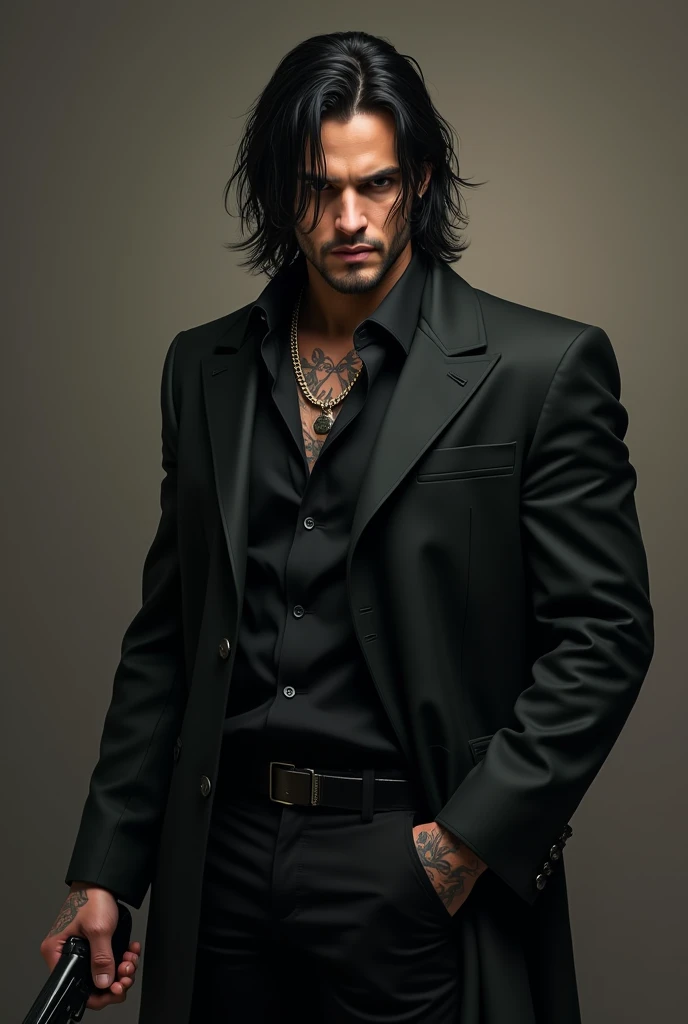 A handsome man, black hair, medium hair on his shoulder , He looks like ...