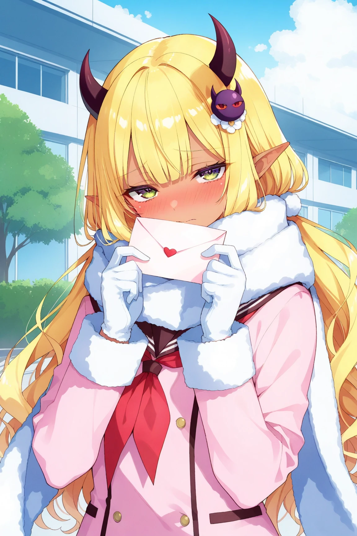 1elf girl,dark skin,pointy ears,Strong yellow blonde hair,(Little ...