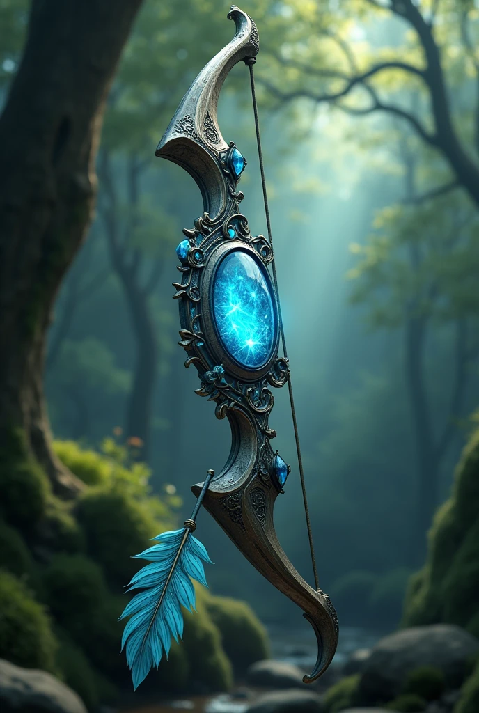 Create a Bow and Arrow that will have a cyan stone in it - SeaArt AI