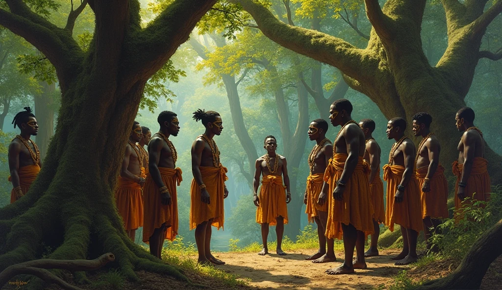 An image of African juju men in the forest talking to trees - SeaArt AI